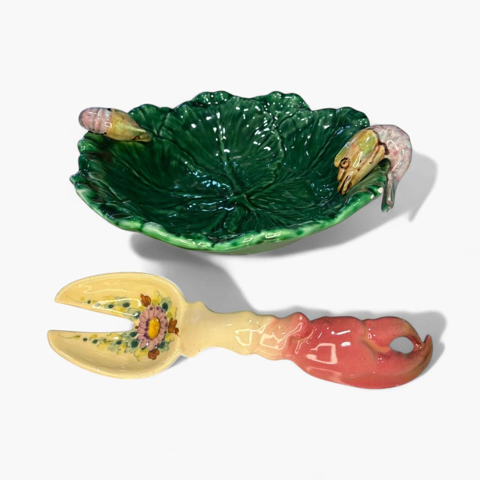 Juego de platos hoja de repollo verde vintage | Set ensalada