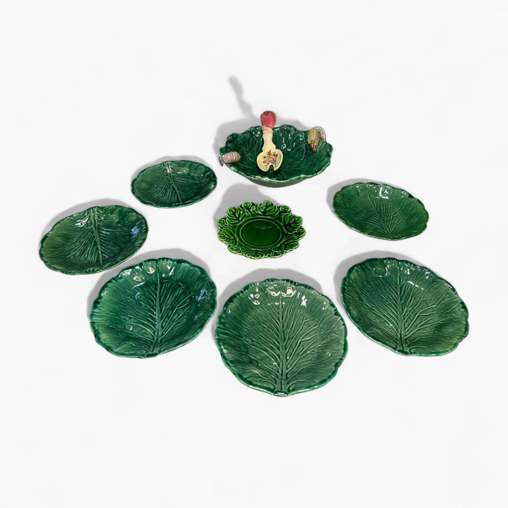 Juego de platos hoja de repollo verde vintage | Set ensalada